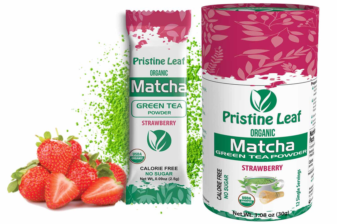 Pristine Leaf Strawberry Flavored Organic Matcha Green Tea, Single Servings